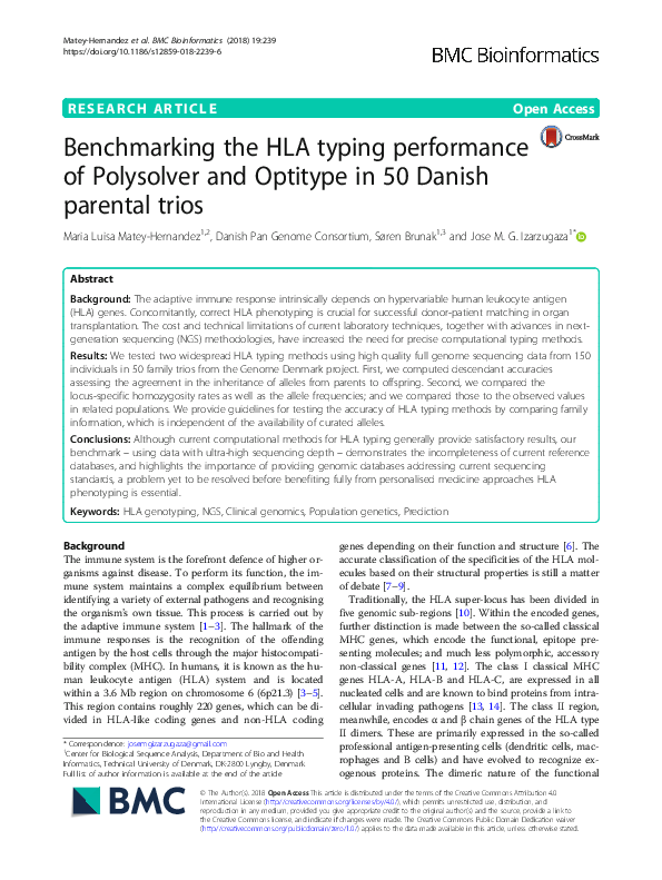 (PDF) Benchmarking the HLA typing performance of Polysolver and Optitype in 50 Danish parental trios