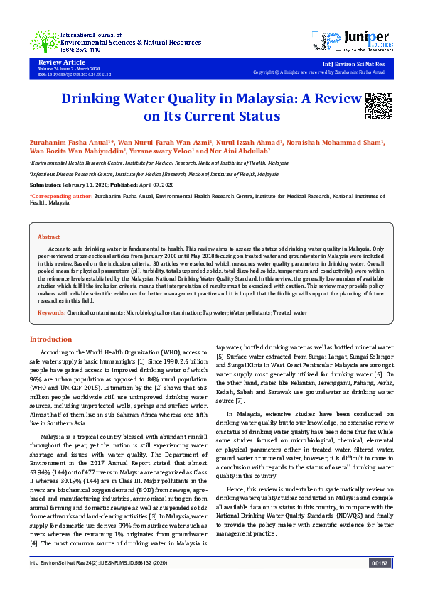 (PDF) Drinking Water Quality in Malaysia: A Review on Its Current Status (PDF) Drinking Water Quality in Malaysia: A Review on Its Current Status