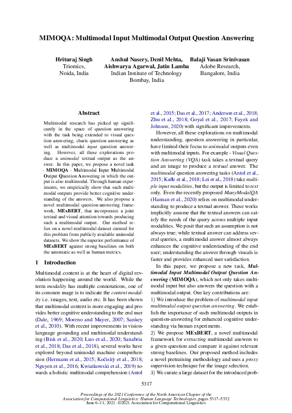 Pdf Mimoqa Multimodal Input Multimodal Output Question Answering Jatin Lamba