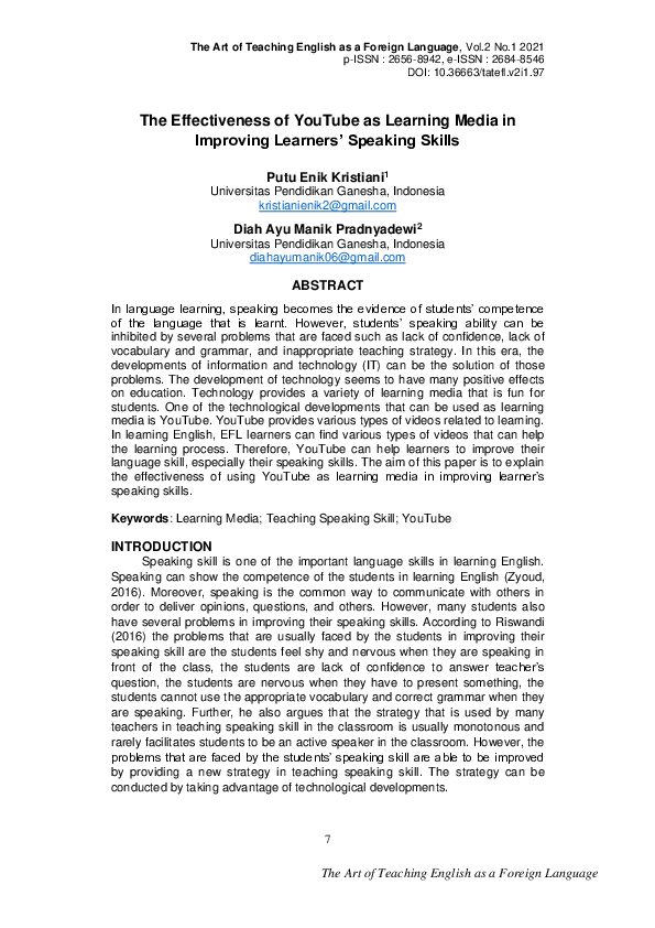 (PDF) Effectiveness of YouTube as Learning Media in Improving Learners ...