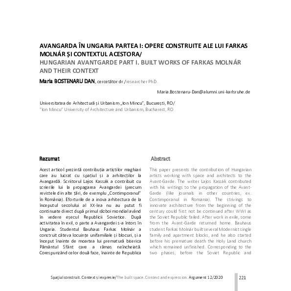 (PDF) Avangarda în Ungaria partea I: Opere construite ale lui Farkas Molnár și contextul acestora