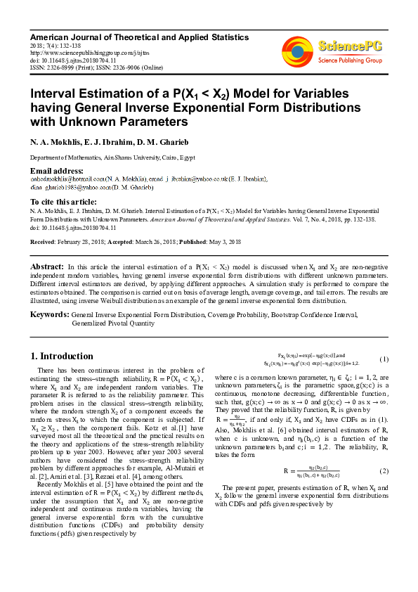 (PDF) Interval Estimation of a P(X 1 2 ) Model for Variables having General Inverse Exponential ...
