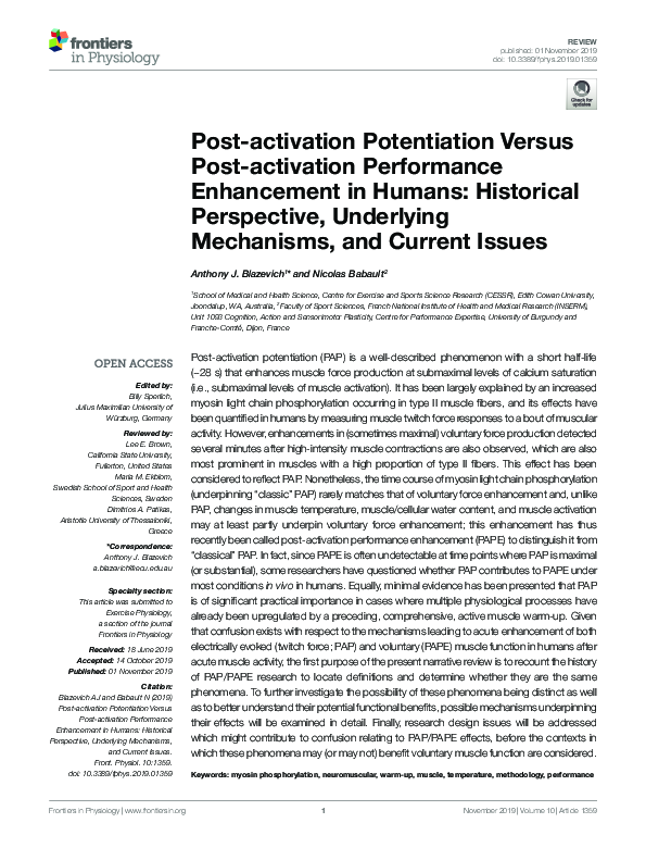(PDF) Post-activation Potentiation Versus Post-activation Performance Enhancement in Humans ...