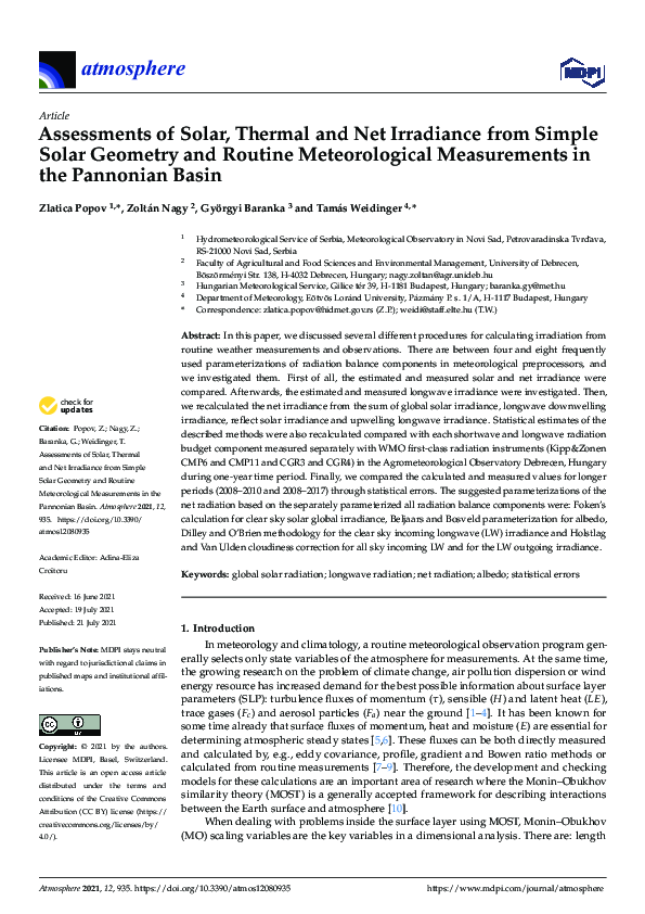 (PDF) Assessments of Solar, Thermal and Net Irradiance from Simple ...