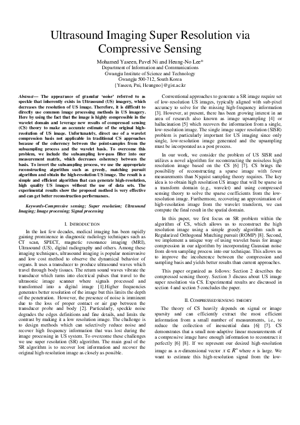 (PDF) Ultrasound Imaging Super Resolution via Compressive Sensing