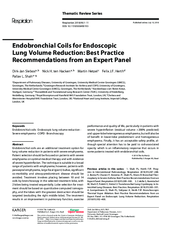 (PDF) Endobronchial Coils for Endoscopic Lung Volume Reduction: Best ...
