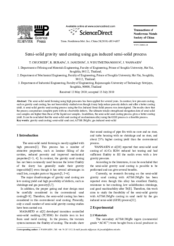 (PDF) Semi-solid gravity sand casting using gas induced semi-solid ...