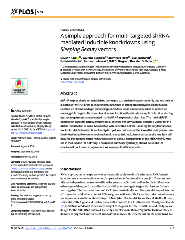 (PDF) Inducible Multi-targeted shRNA with Sleeping Beauty