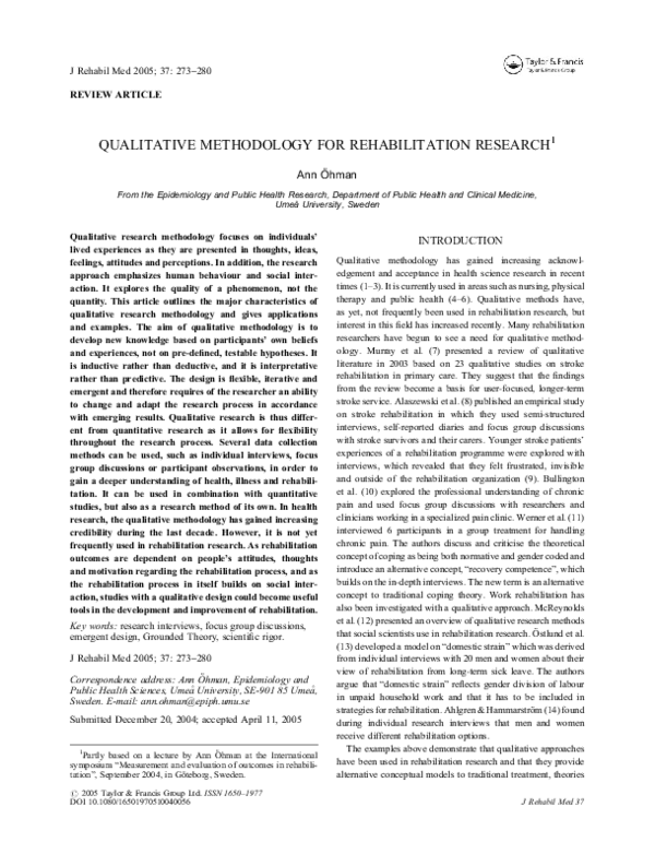 (PDF) Qualitative methodology for rehabilitation research1