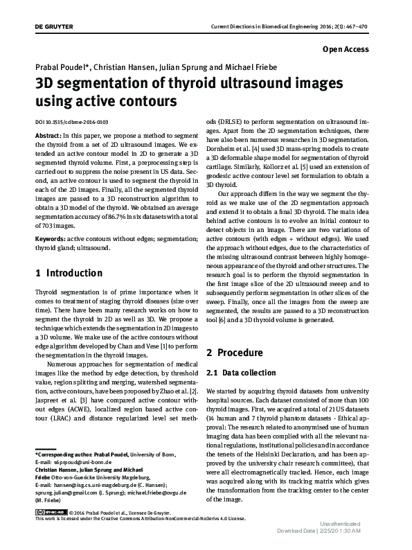 (PDF) 3D segmentation of thyroid ultrasound images using active contours