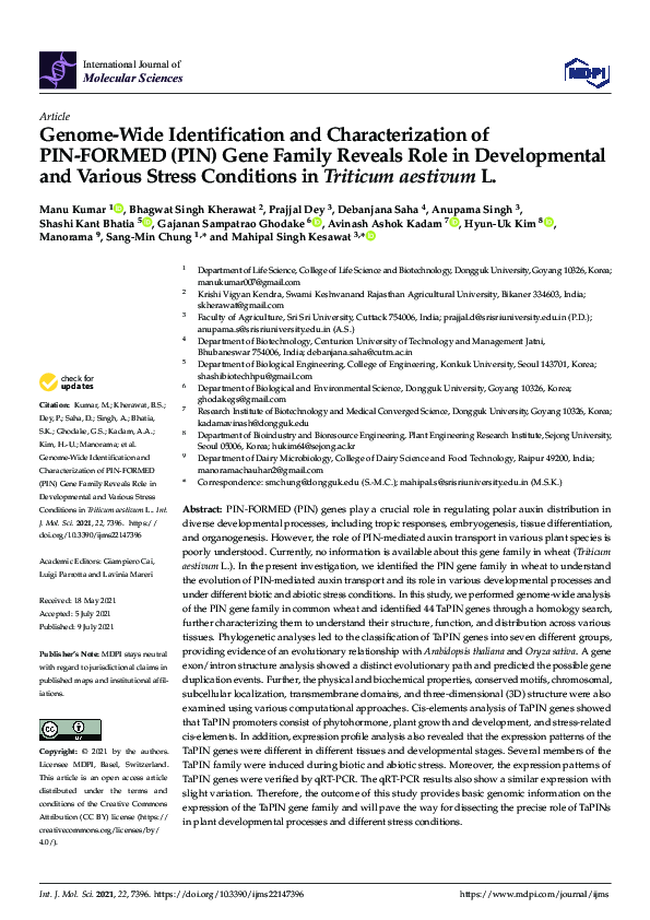 (PDF) Genome-Wide Identification and Characterization of PIN-FORMED ...
