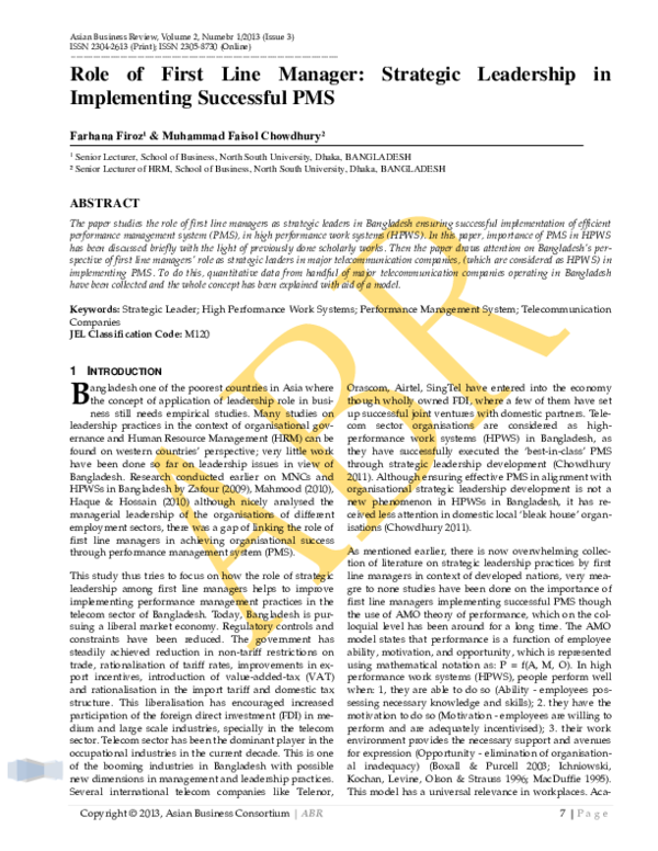 (PDF) Role of First Line Manager: Strategic Leadership in Implementing ...