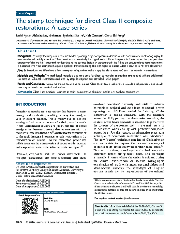 (PDF) The stamp technique for direct Class II composite restorations: A ...