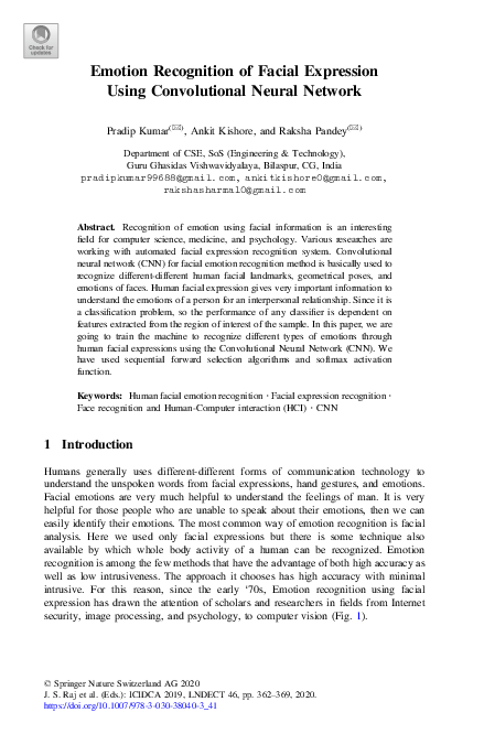 (PDF) Emotion Recognition of Facial Expression Using Convolutional Neural Network