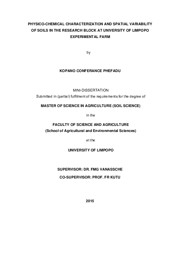 (PDF) Physico-chemical characterization and spatial variability of soils in the research block ...