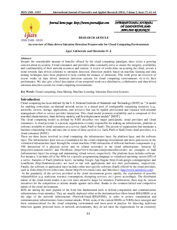Pdf An Overview Of Data Driven Intrusion Detection Frameworks For