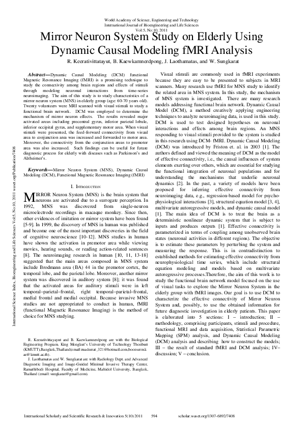 (PDF) Mirror Neuron System Study on Elderly Using Dynamic Causal ...