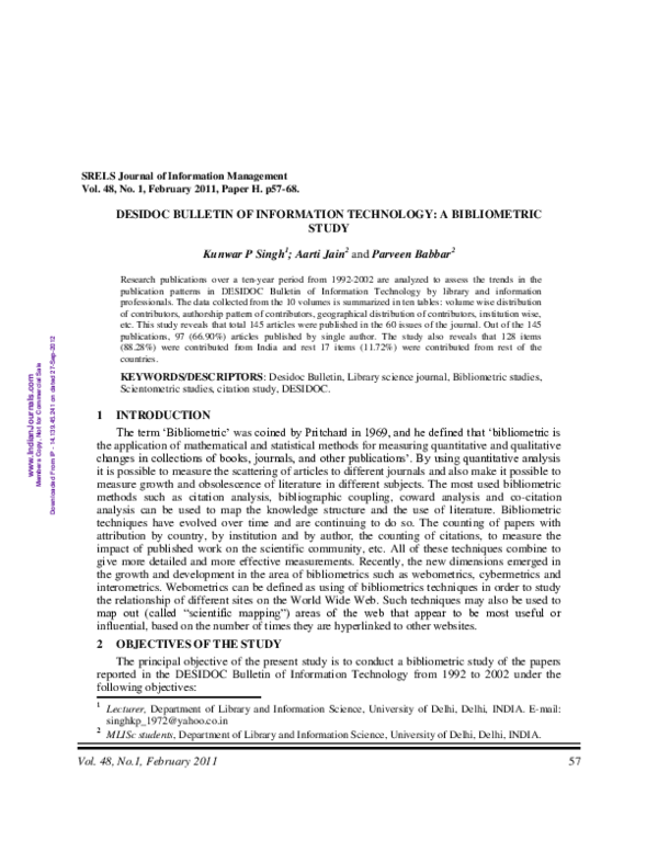 (PDF) Desidoc Bulletin of Information Technology:A Bibliometric Study