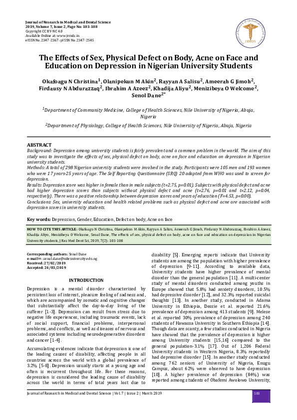 Pdf The Effects Of Sex Physical Defect On Body Acne On Face And