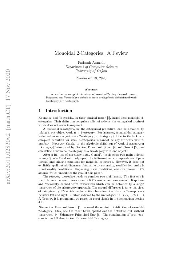 (PDF) Monoidal 2-Categories: A Review
