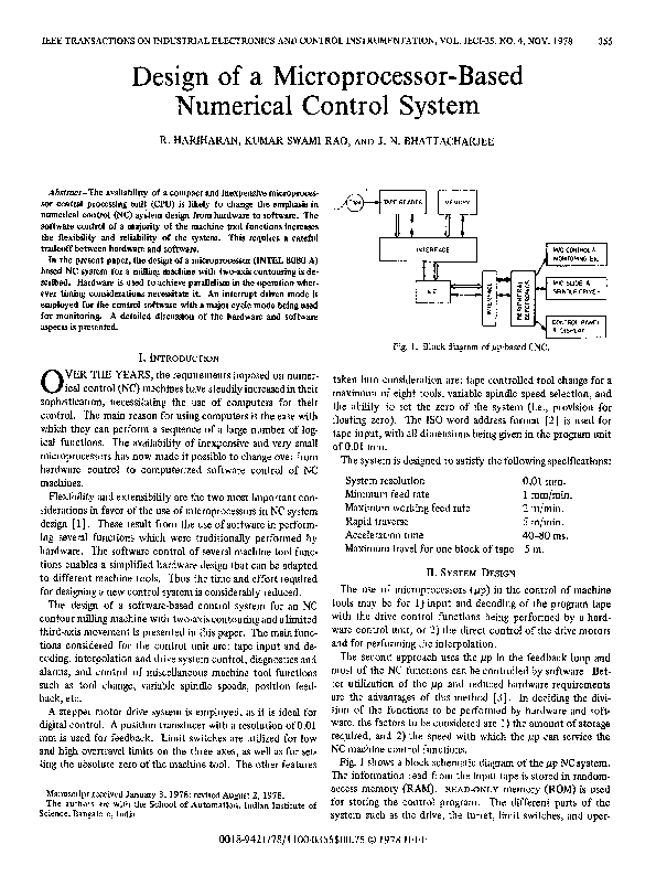 Pdf Design Of A Microprocessor Based Numerical Control System