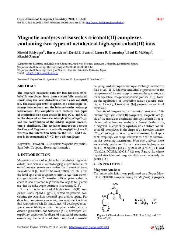 (PDF) Magnetic analyses of isosceles tricobalt(II) complexes containing ...