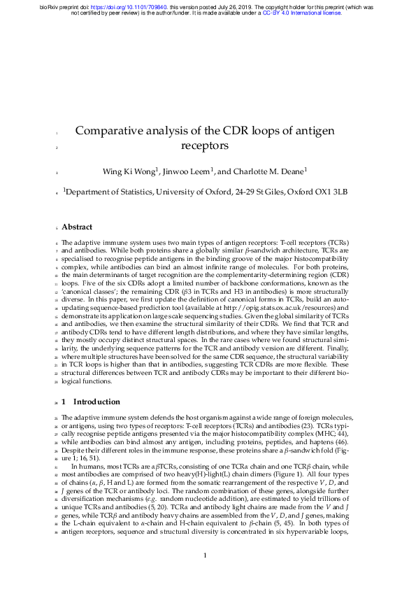 (PDF) Comparative analysis of the CDR loops of antigen receptors ...