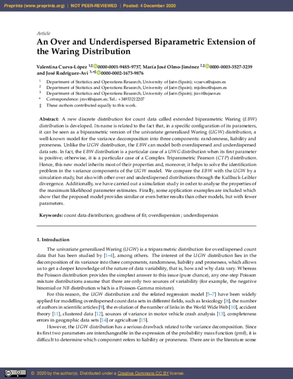 (PDF) An Over and Underdispersed Biparametric Extension of the Waring ...
