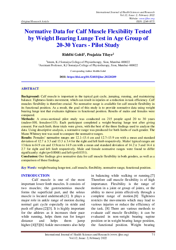 (PDF) Normative Data for Calf Muscle Flexibility Tested by Weight ...