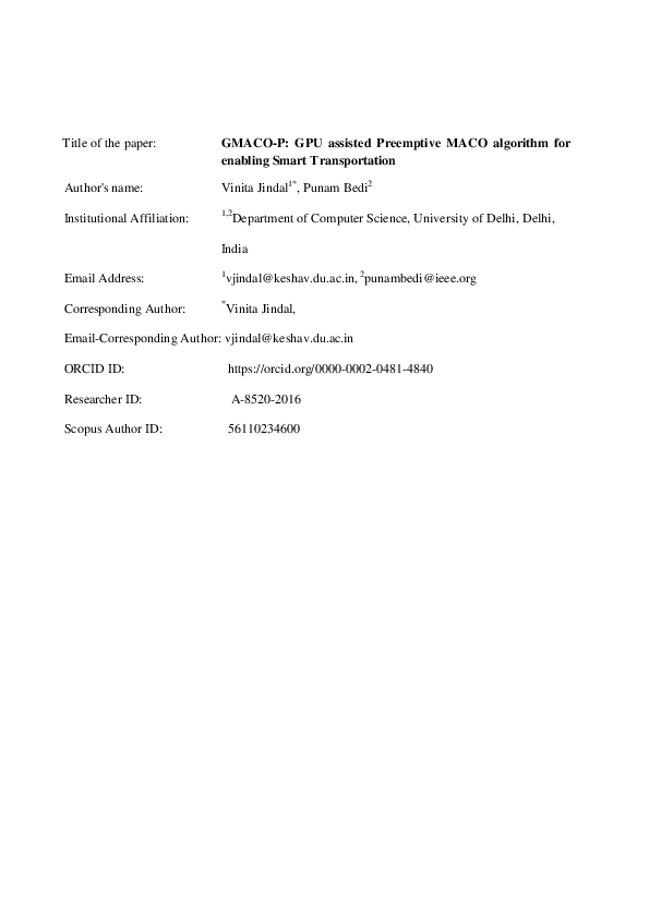 Pdf Gmaco P Gpu Assisted Preemptive Maco Algorithm For Enabling Smart Transportation