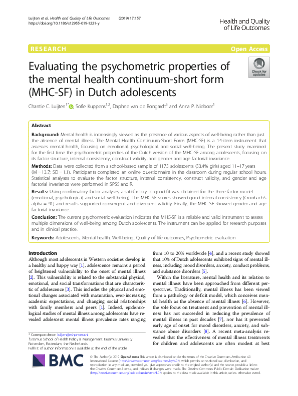 (PDF) Evaluating the psychometric properties of the mental health ...