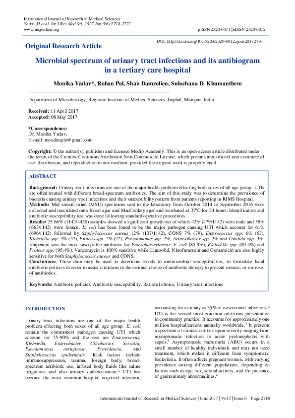 (PDF) Microbial spectrum of urinary tract infections and its ...