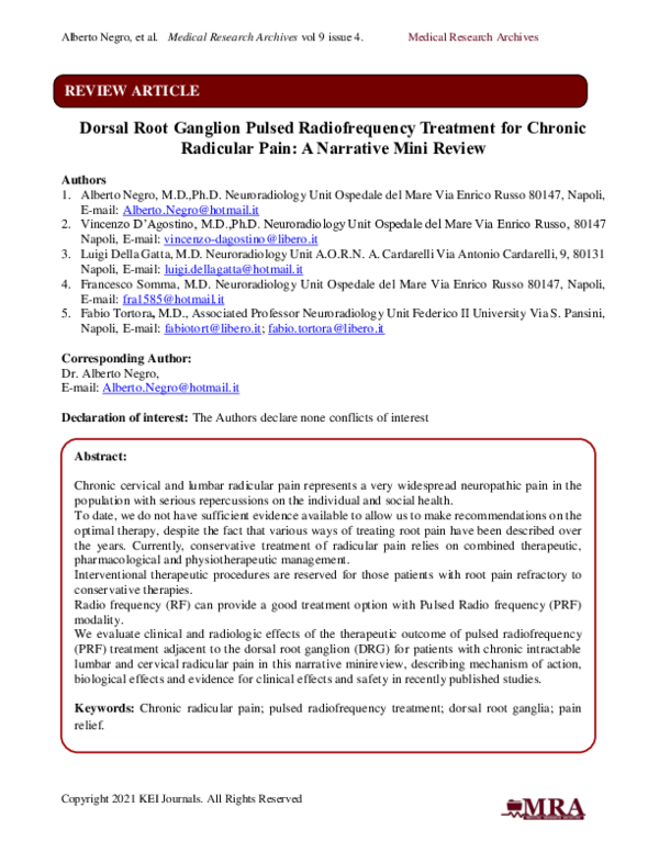 (PDF) Dorsal Root Ganglion Pulsed Radiofrequency Treatment for Chronic ...