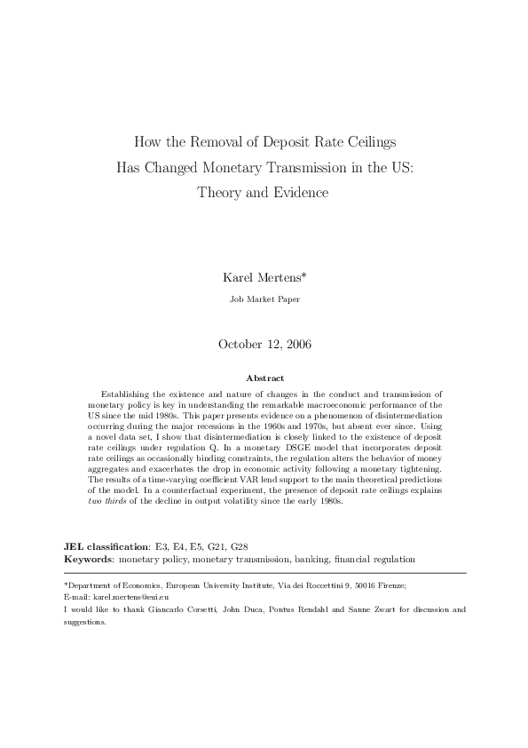(PDF) Deposit rate ceilings and monetary transmission in the US