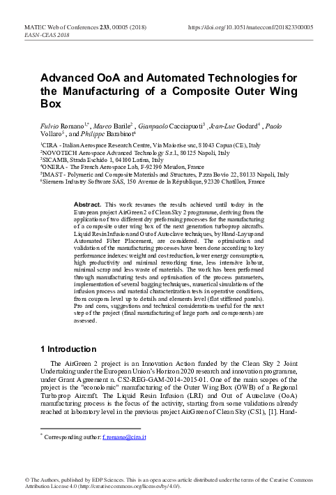 (PDF) Advanced OoA and Automated Technologies for the Manufacturing of ...