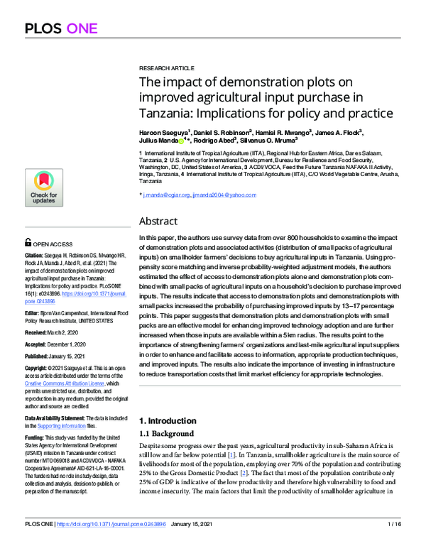 (PDF) The impact of demonstration plots on improved agricultural input ...