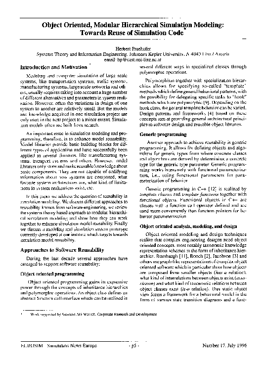 Pdf Object Oriented Modular Hierarchial Simulation Modeling Towards Reuse Of Simulation Cod