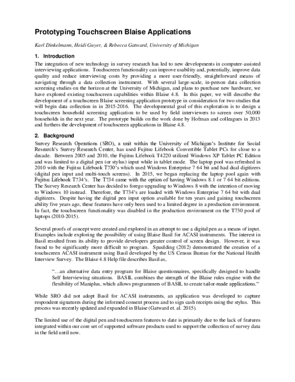 (PDF) Prototyping touchscreen Blaise applications | Heidi Guyer ...