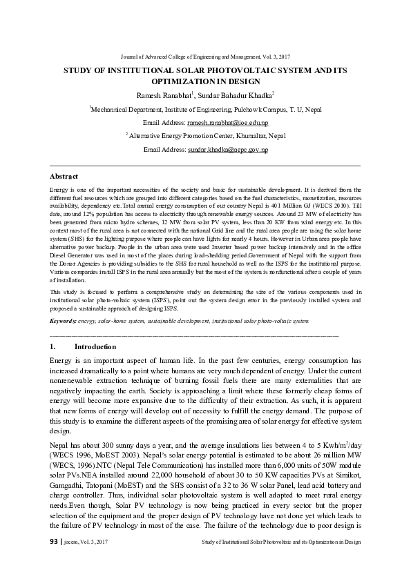 (PDF) Study of Institutional Solar Photovoltaic System and Its ...