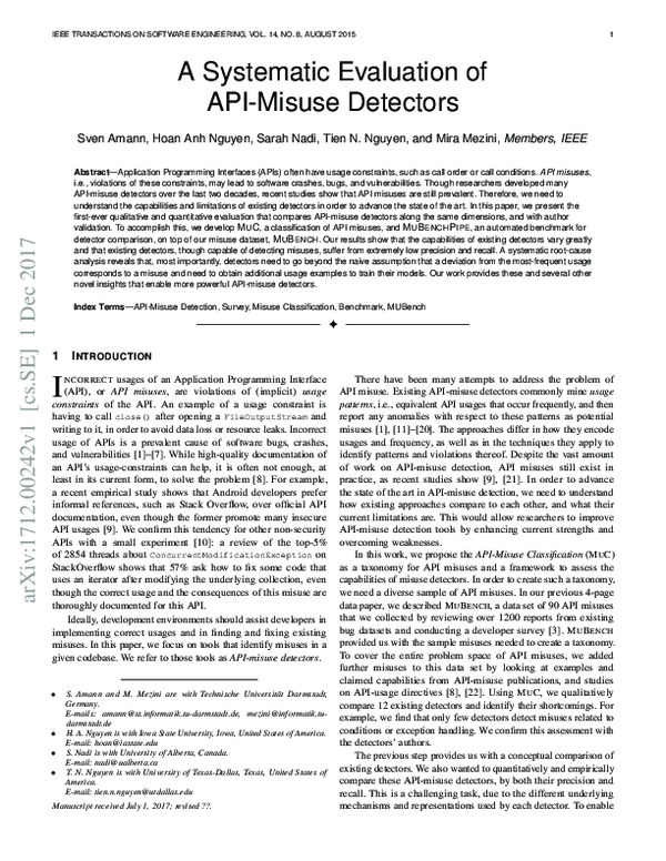 (PDF) A Systematic Evaluation of API-Misuse Detectors