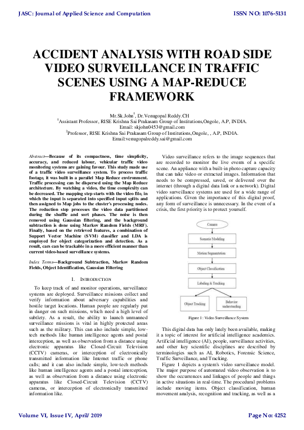 (PDF) ACCIDENT ANALYSIS WITH ROAD SIDE VIDEO SURVEILLANCE IN TRAFFIC SCENES USING A MAP-REDUCE ...