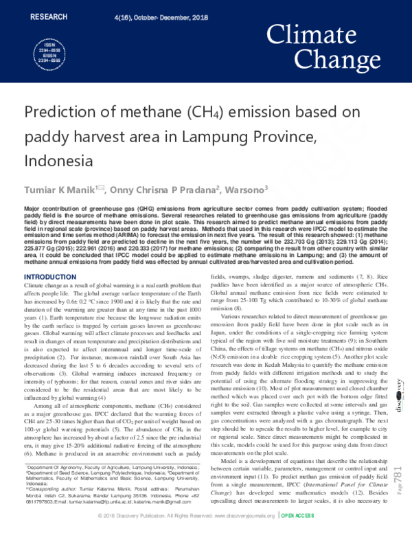 (PDF) Prediction of methane (CH4) emission based on paddy harvest area ...