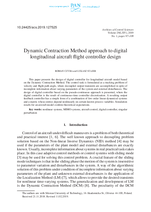 (PDF) Dynamic Contraction Method approach to digital longitudinal aircraft flight controller design