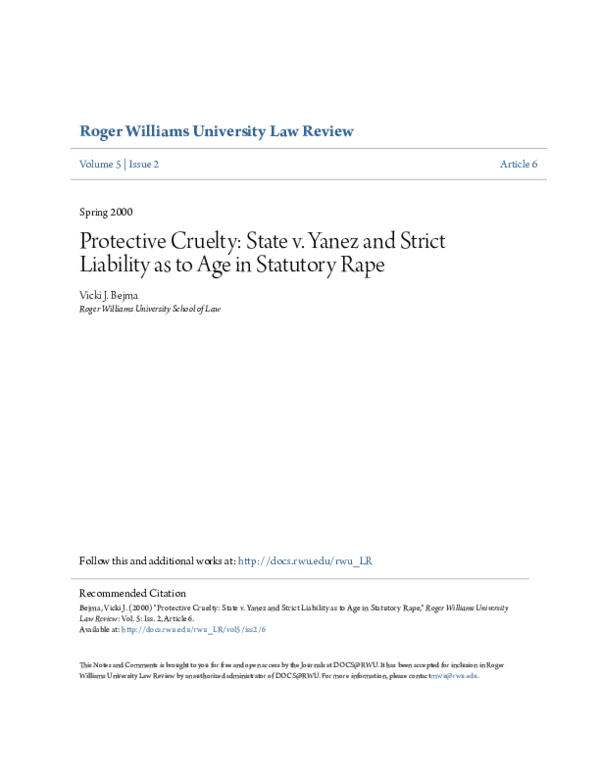 (PDF) Protective Cruelty: State v. Yanez and Strict Liability as to Age ...