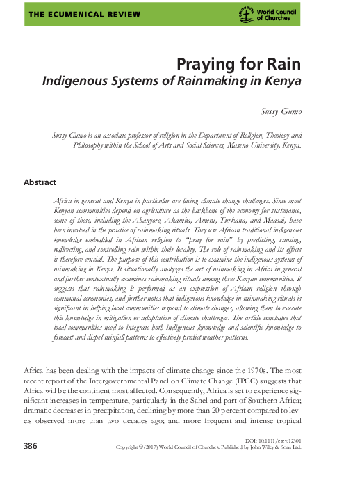 (PDF) Praying for Rain: Indigenous Systems of Rainmaking in Kenya