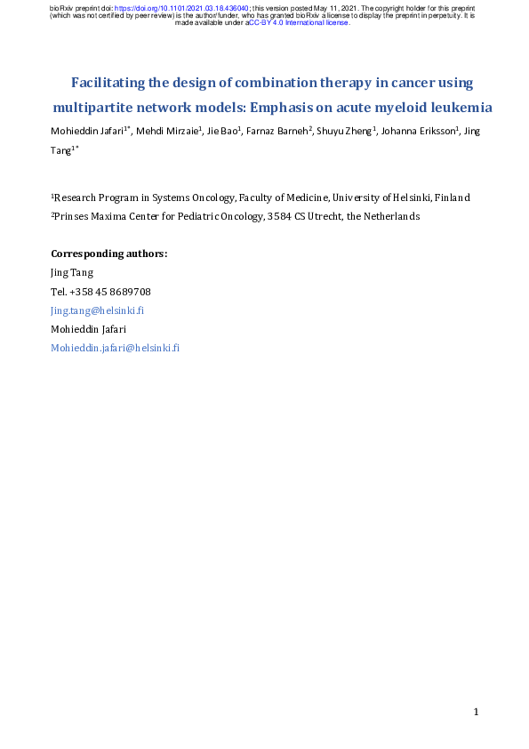 (PDF) Facilitating the design of combination therapy in cancer using multipartite network models ...