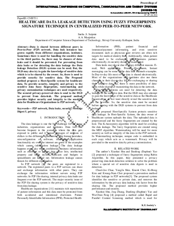 (PDF) Healthcare Data Leakage Detection Using Fuzzy Fingerprints Signature Technique In ...