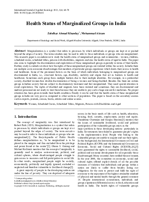 (PDF) Health Status of Marginalized Groups in India