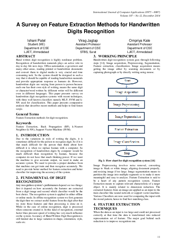Pdf A Survey On Feature Extraction Methods For Handwritten Digits Recognition Ompriya Kale