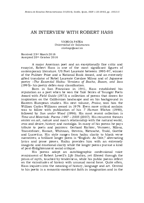 (PDF) An Interview with Robert Hass
